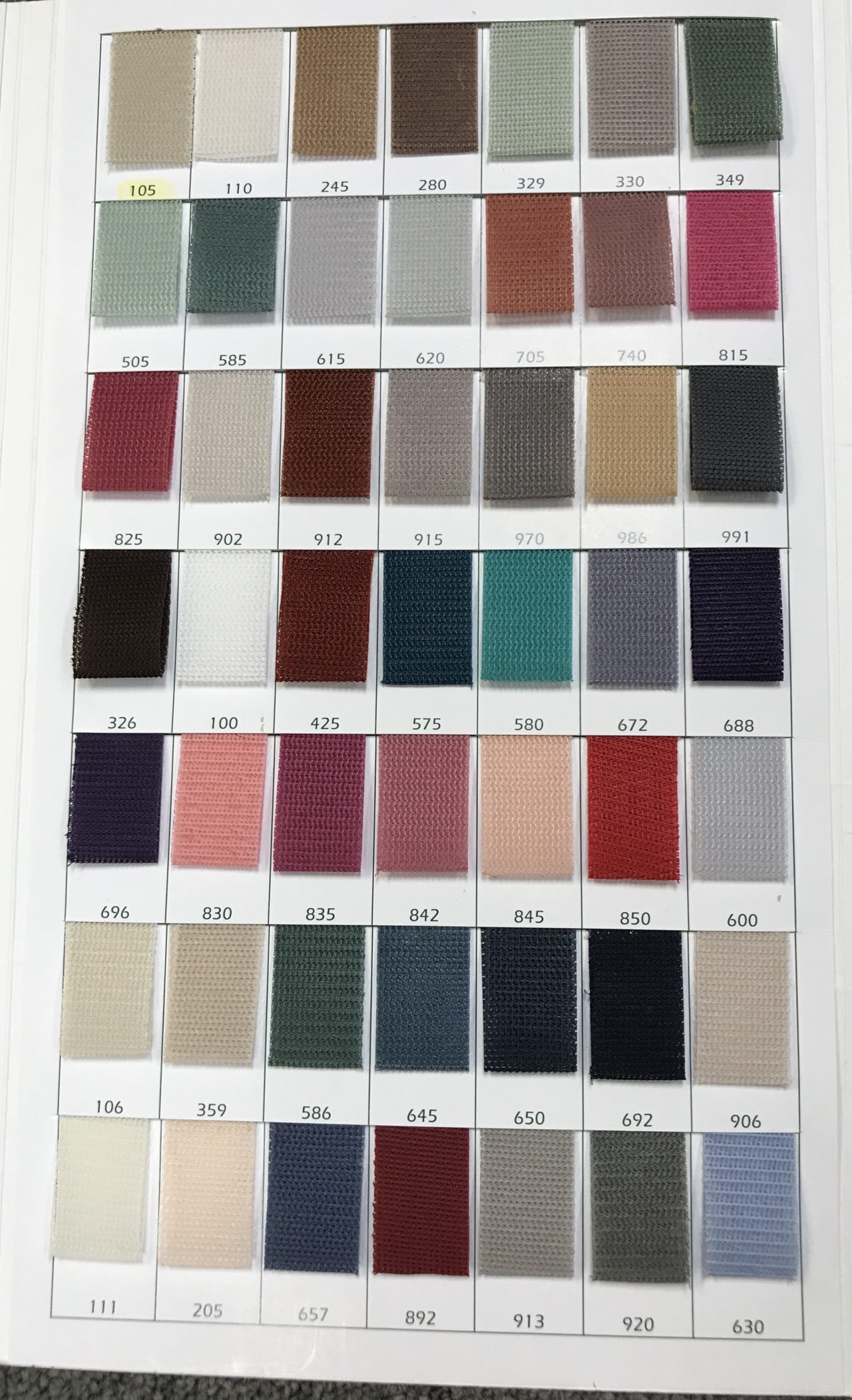 Bond 780 Veltron binding color chart - Bond Products Inc