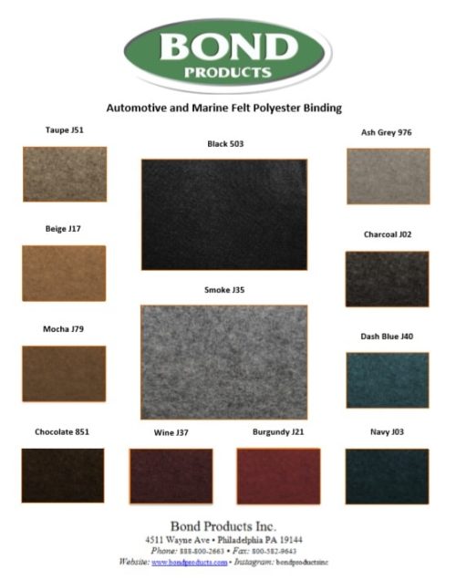 Marine Felt binding Color chart Front - Bond Products Inc