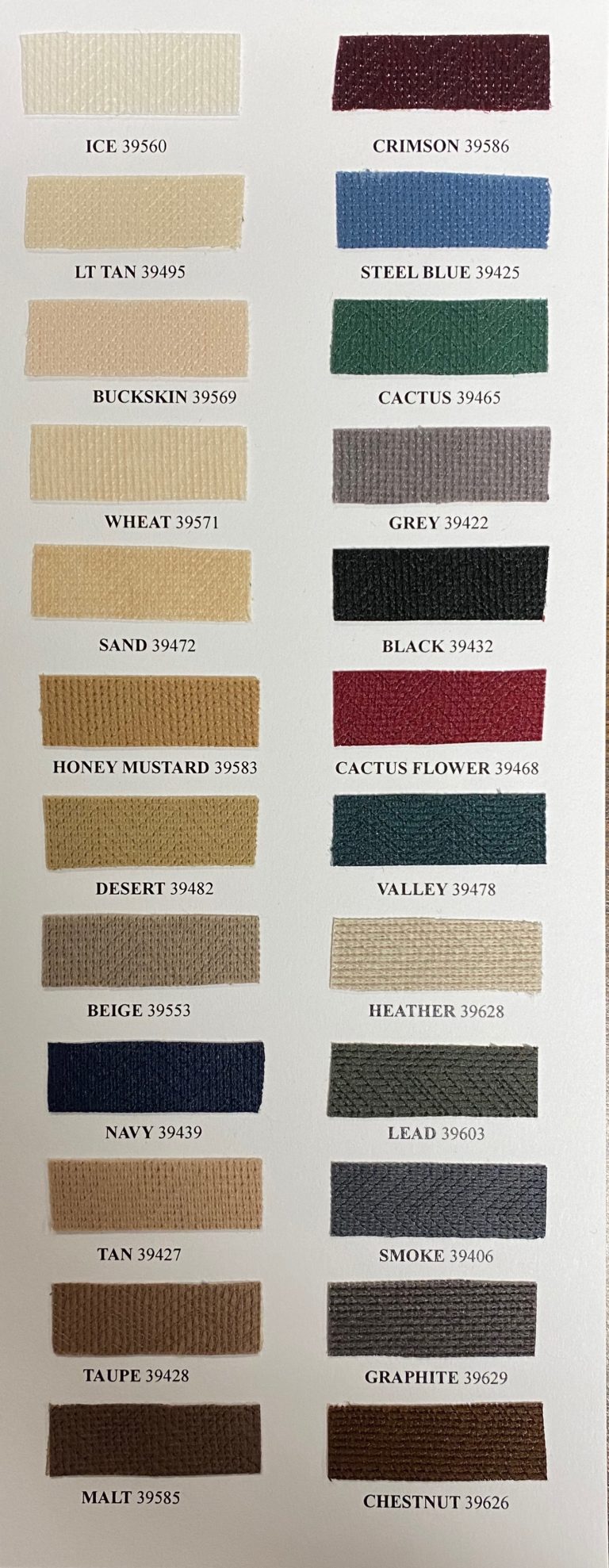 Instabind Regular Style & 3" syn/cotton Sample Chart - Bond Products Inc